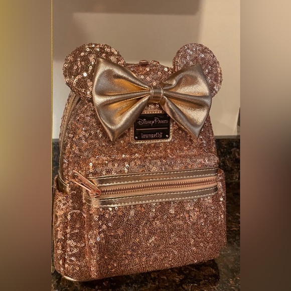 Loungefly | Bags | Loungefly Sequin Backpack With Metallic Bow Rose ...